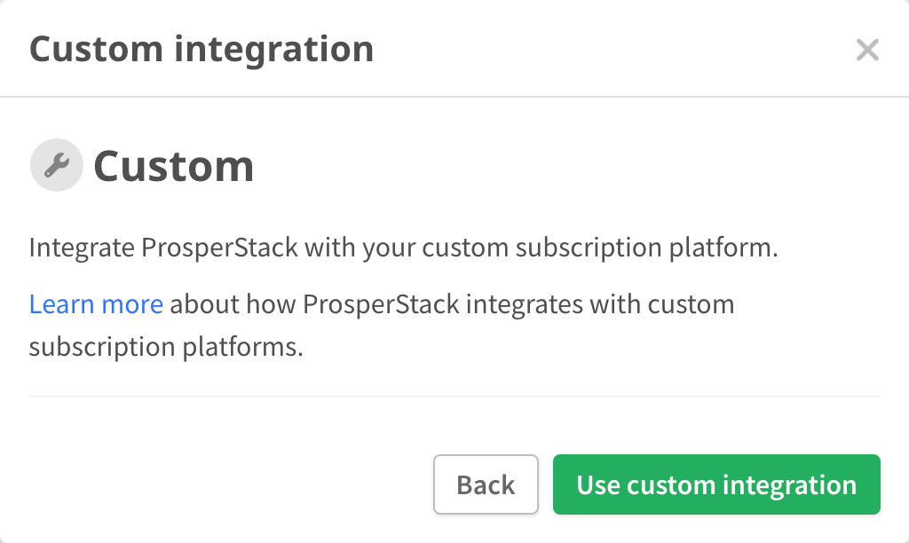 Custom integration | ProsperStack Docs
