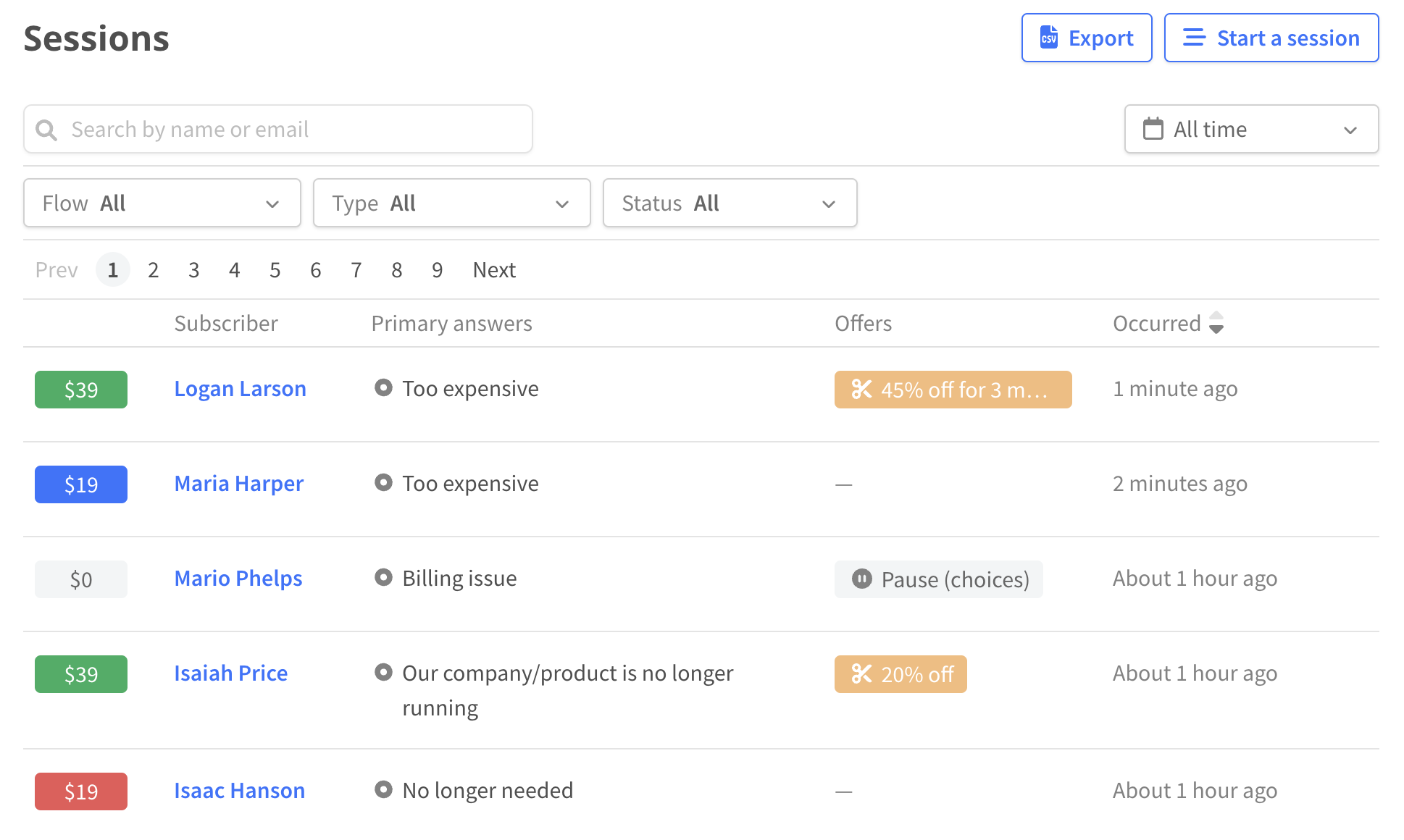 Viewing sessions | ProsperStack Docs